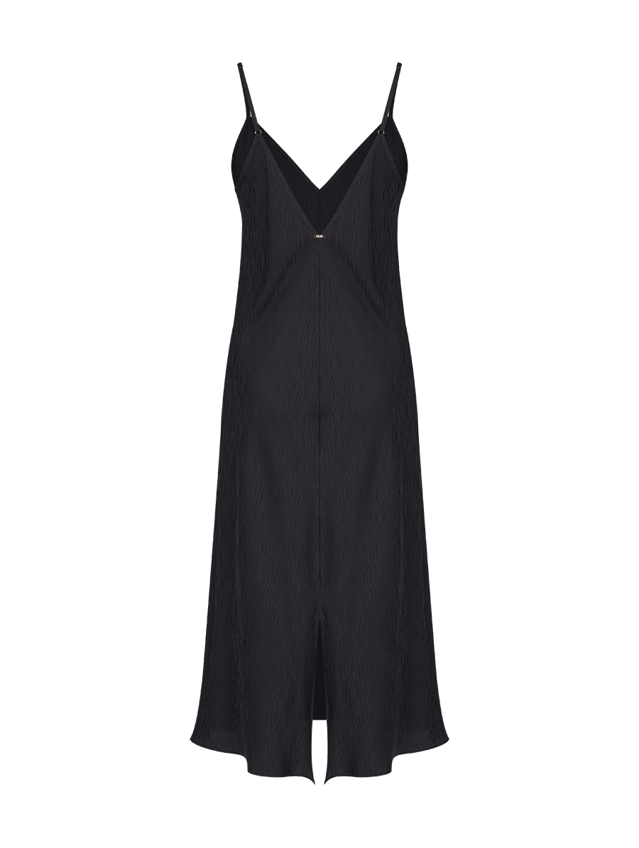 Camisola Midi Alças Finas Em Jacquard De Cetim Halley Preto - HOPE Lingerie